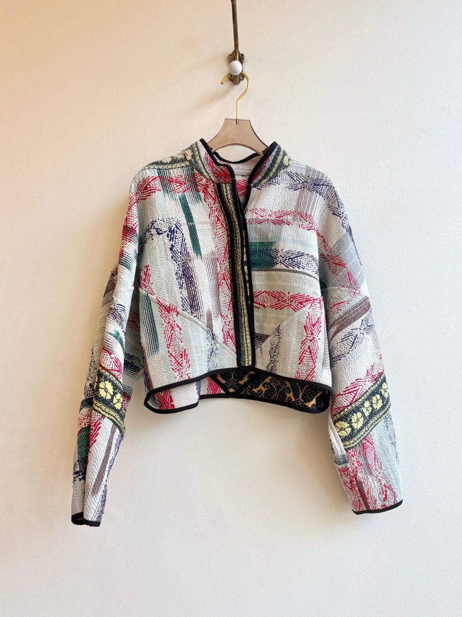 Reversible Kaira Quilted Cropped Jacket in Colors Cream, Black, Red, P ...