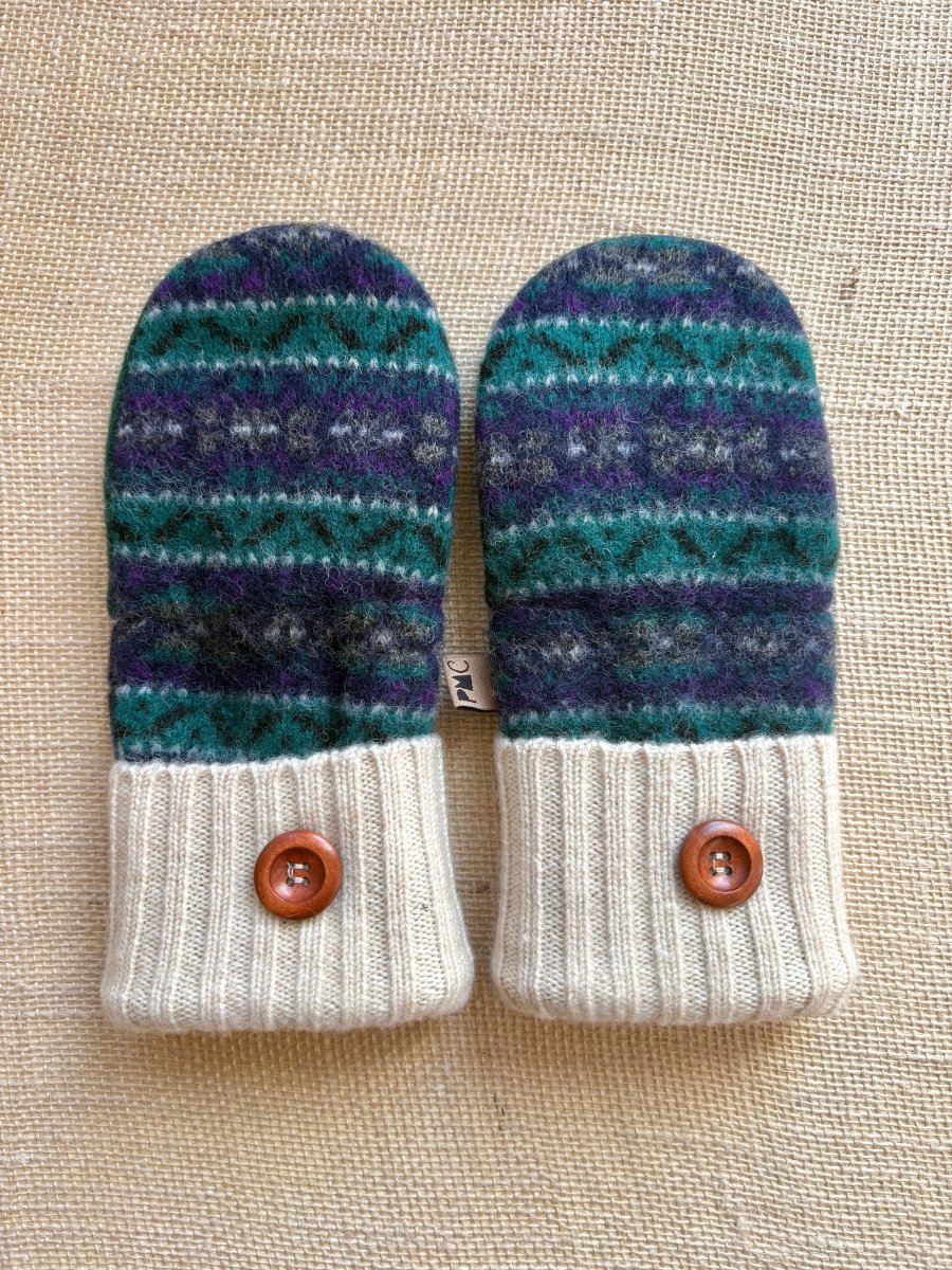 Purple, Teal & Cream Women’s Wool Mittens – Made X Hudson
