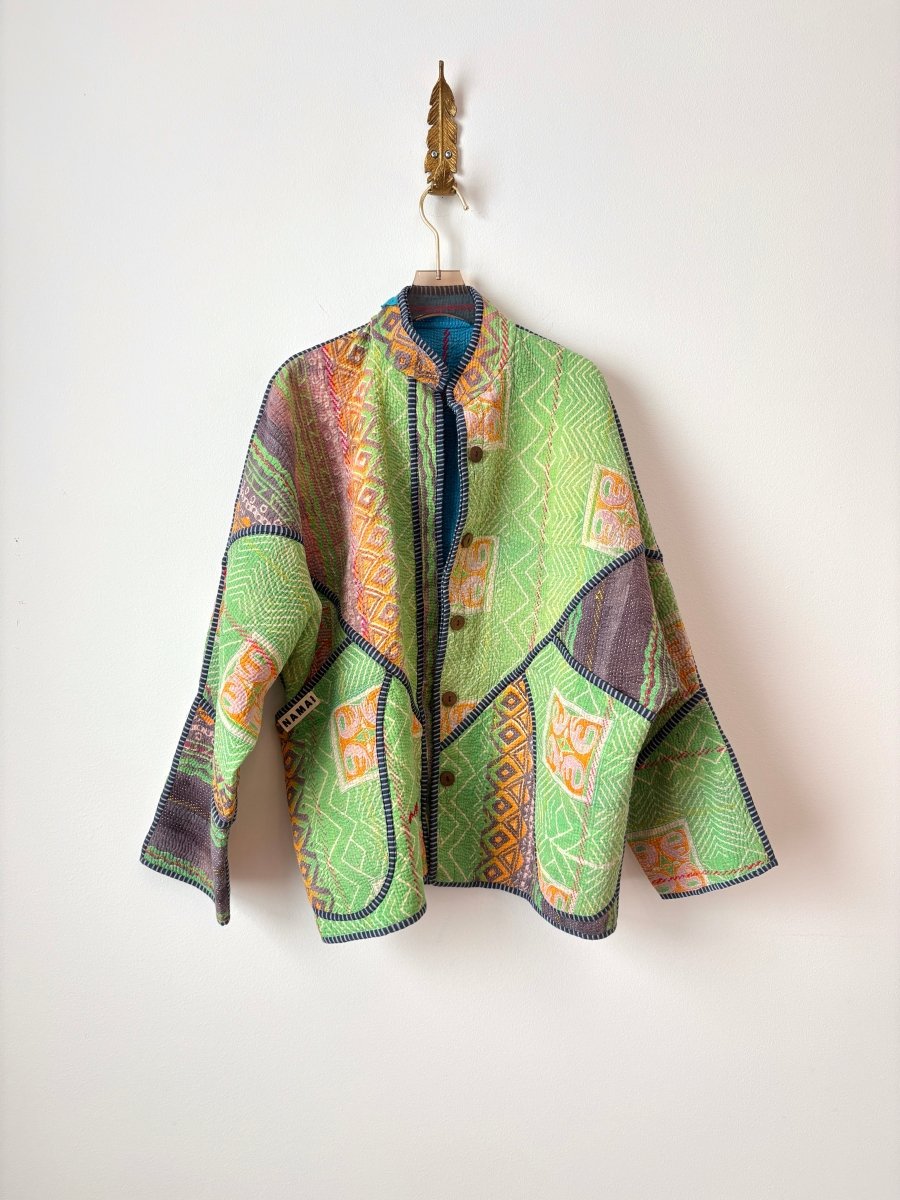 Reversible Ladhiya Quilted Jacket in Lime, Orange, Pink & Bright Blue ...