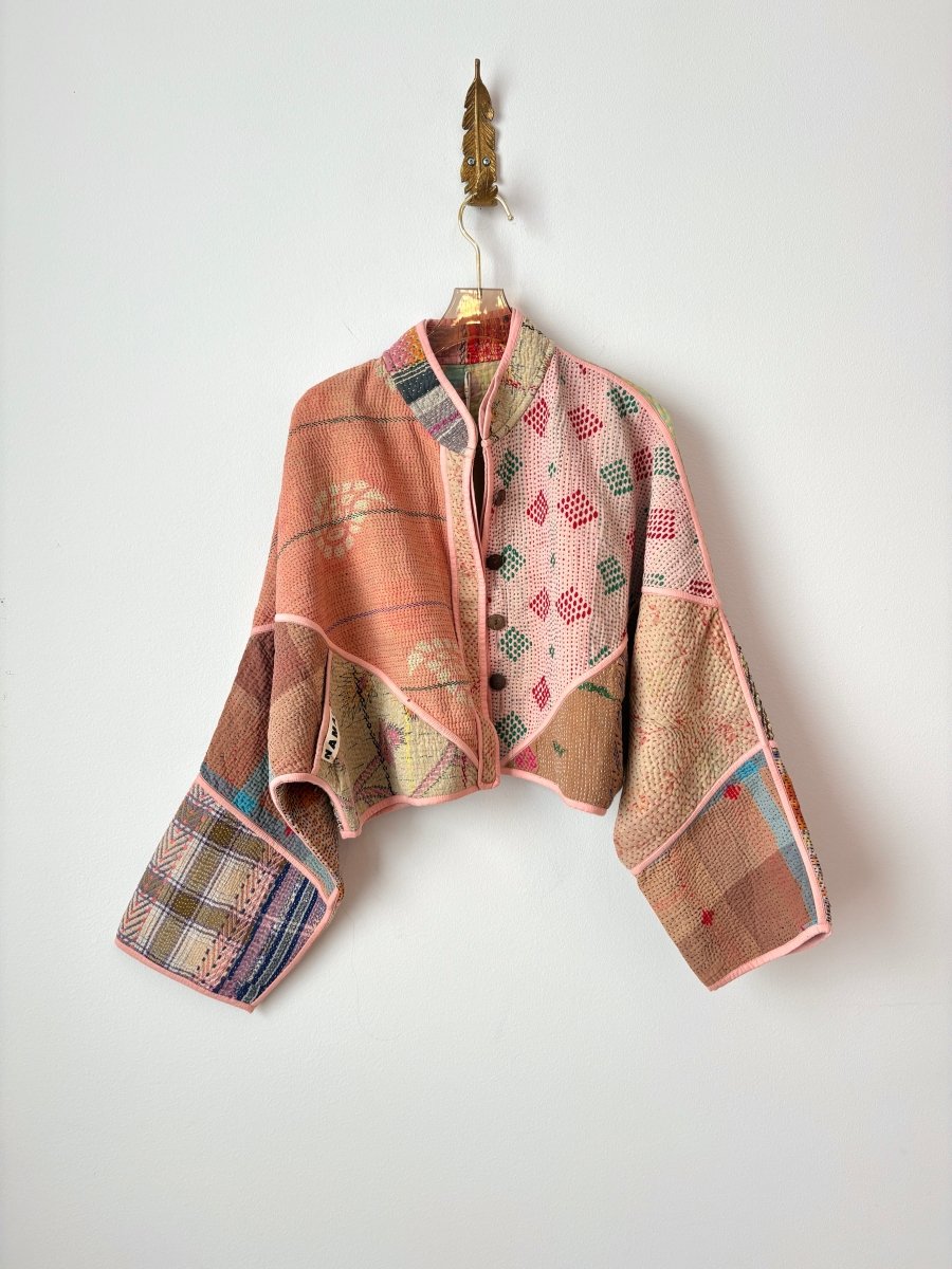 Reversible Kaira Quilted Cropped Jacket in Colors Light Pink, Blush, R ...