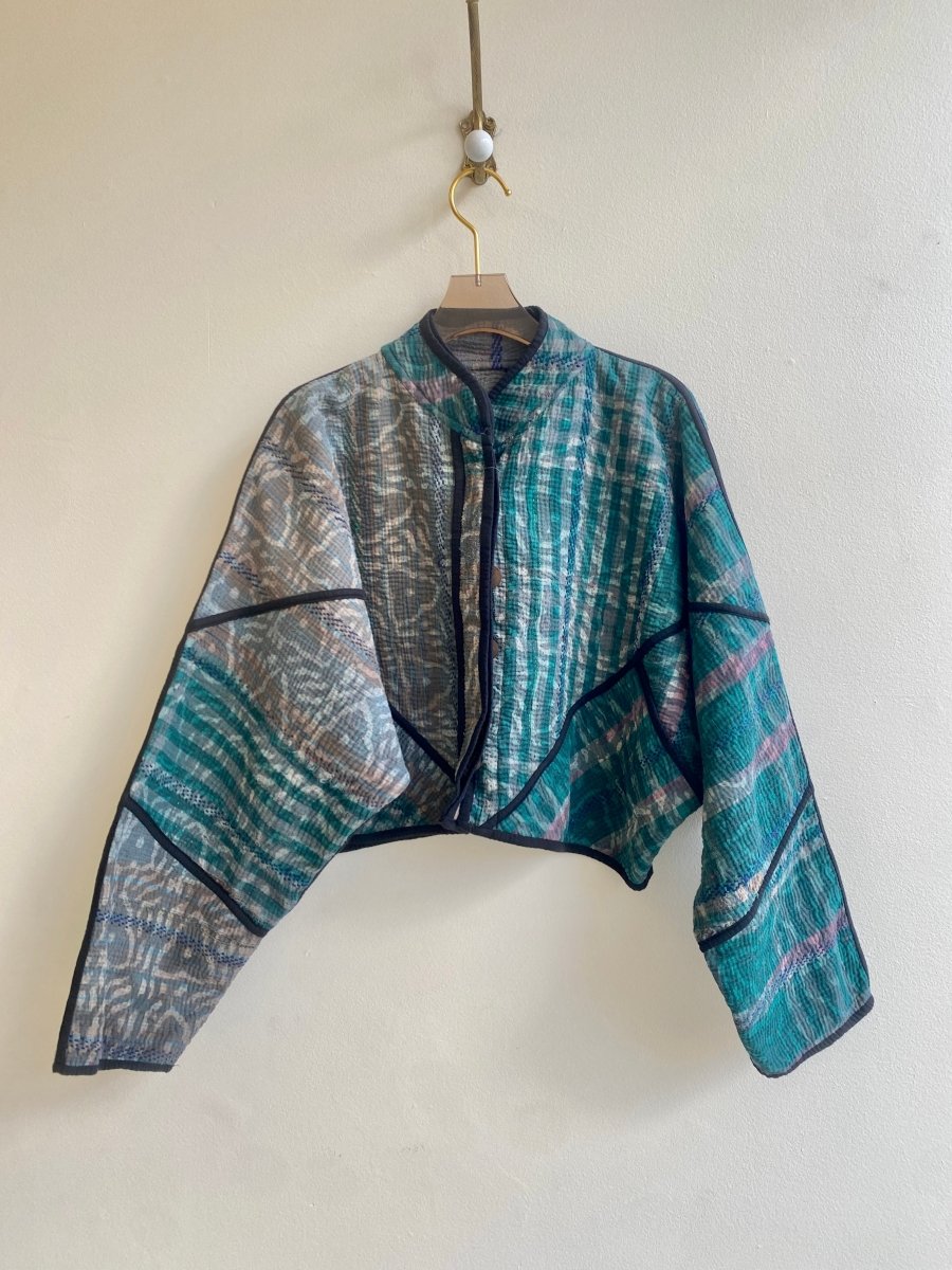 Reversible Kaira Quilted Cropped Jacket in Colors Peacock Blue, Black ...