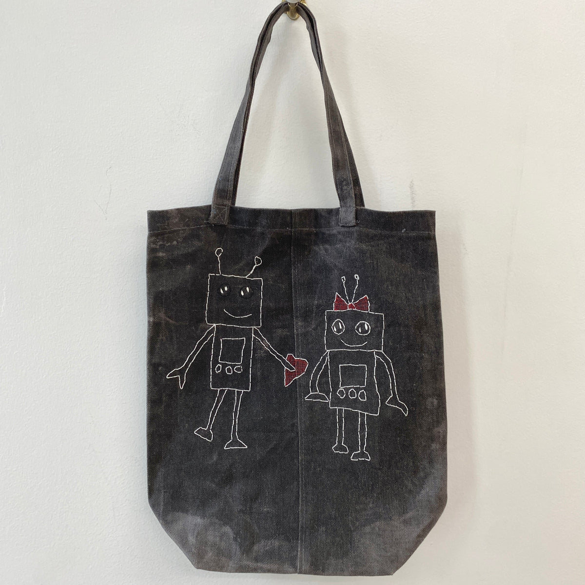 Gray Cotton Tote Bag w/ Embroidered Robots – Made X Hudson