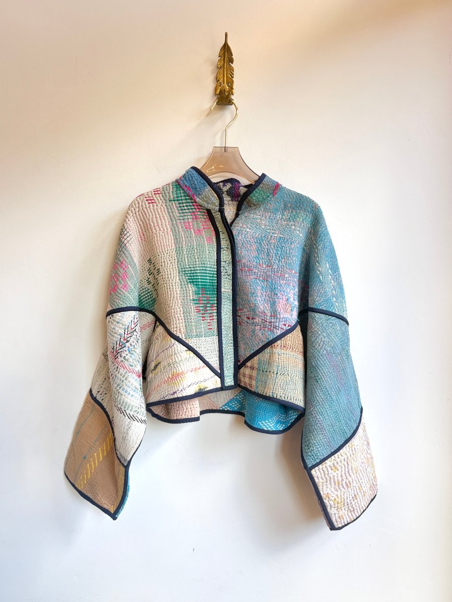 Reversible Kaira Quilted Cropped Jacket in Colors Blue, Pink, Green, C ...