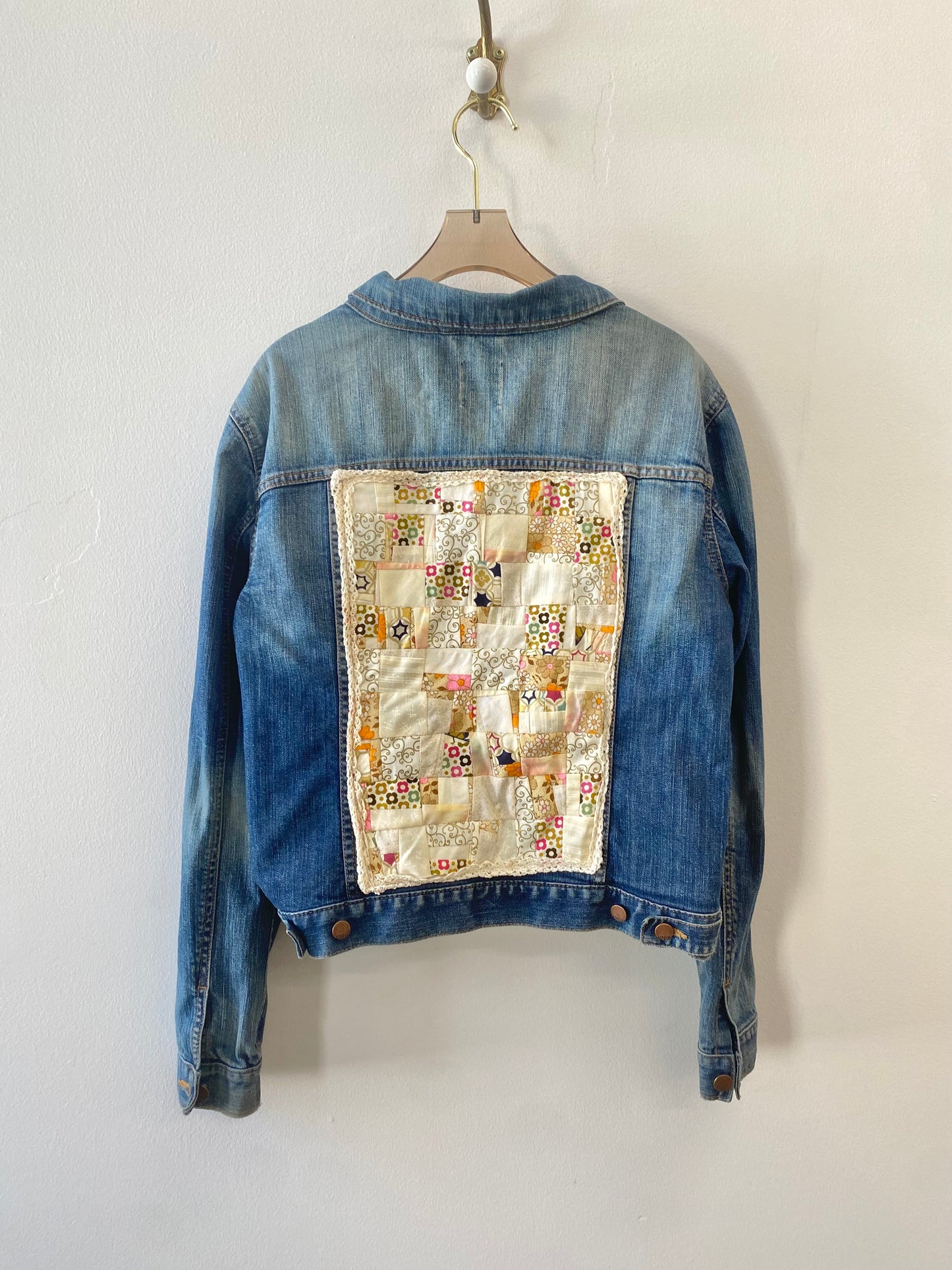 Denim Jacket with Patchwork (Quilted Rectangle & Lace Trim) – Made X Hudson
