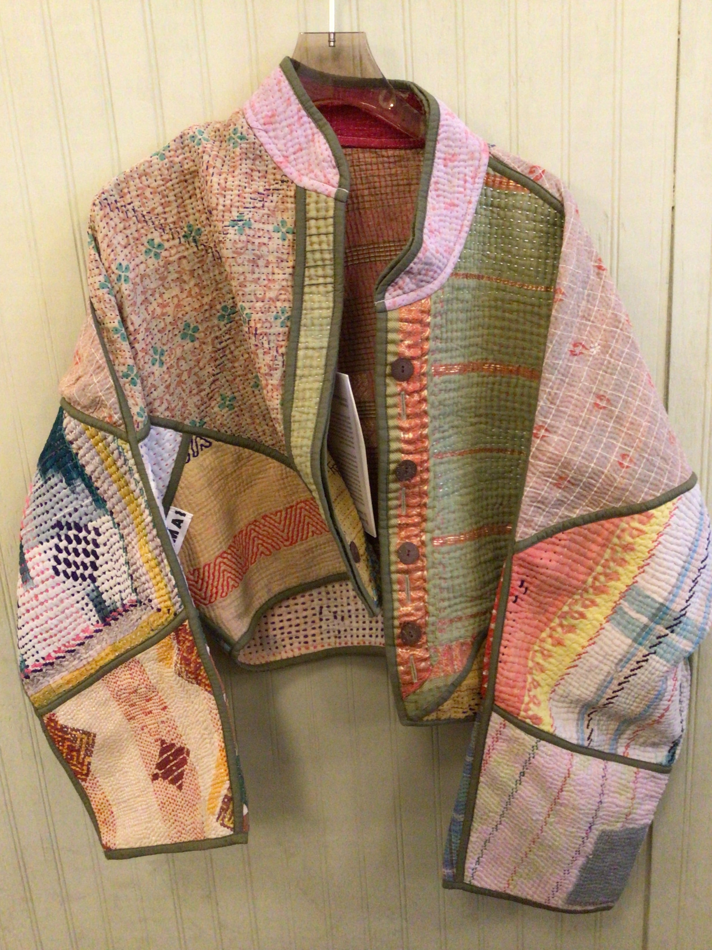 Reversible Kaira Quilted Cropped Jacket in Colors Green, Tan, Pink, Re ...