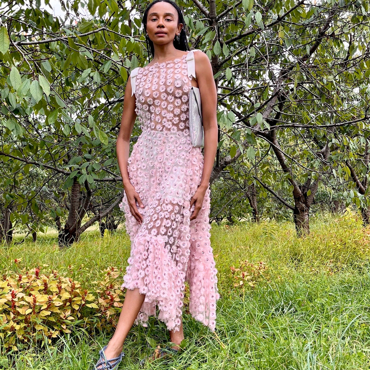 Blush Sheer Flower-Embroidered & Hand-Beaded Zero-Waste Dress – Made X ...