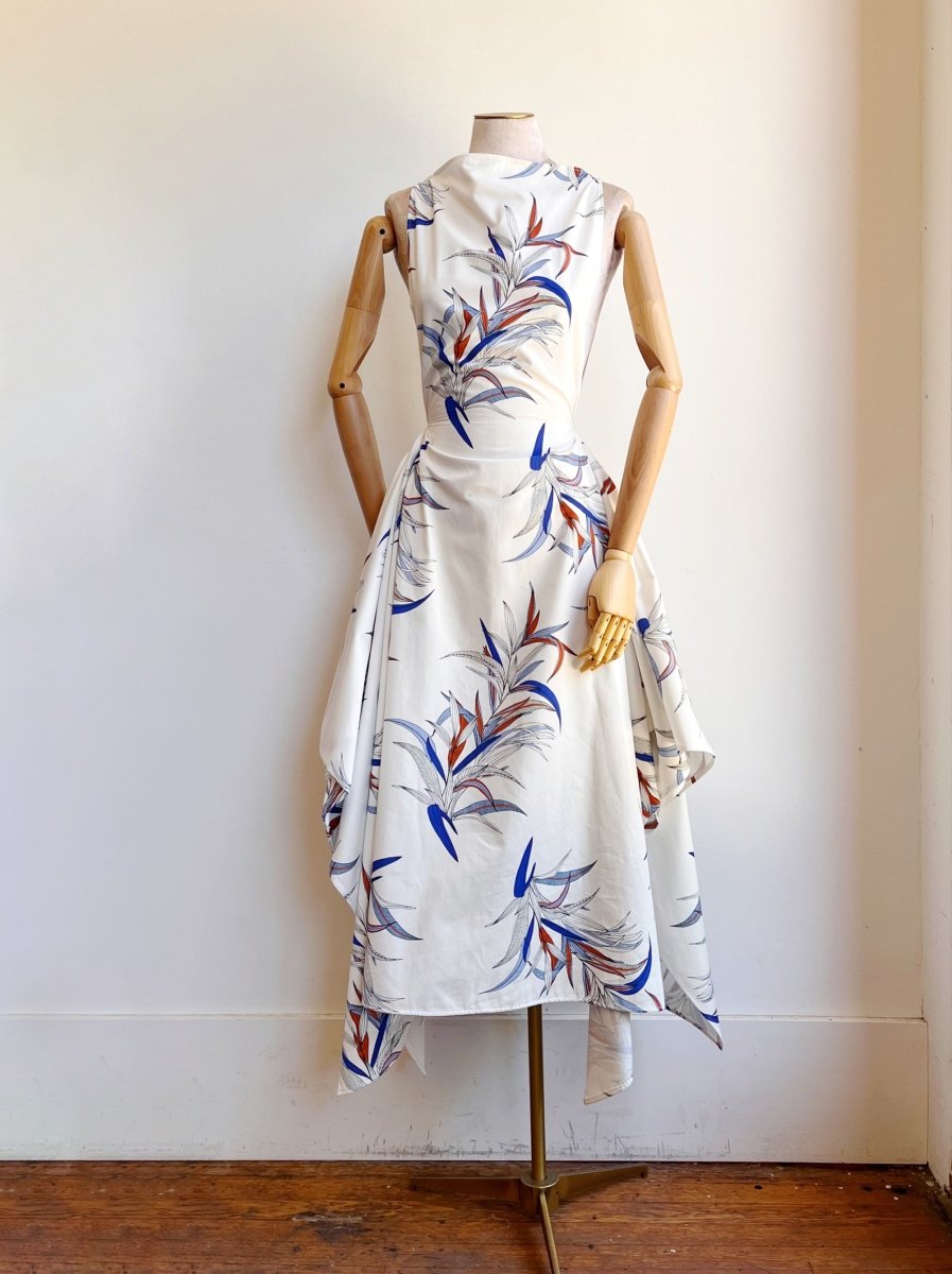 White, Blue and Orange Tropical Print Zero-Waste Dress – Made X Hudson